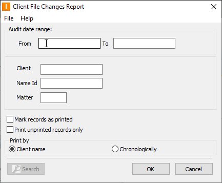 Names Client & Matters - Record of Creation or Changes to Name or Client