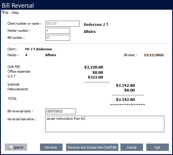 Bill - How to Reverse a Bill