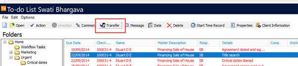 To Do List Task- How to Transfer a To-do List Task to Another Fee Earner