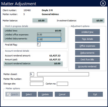 Matters - Closing Matters from Matter Adjustment