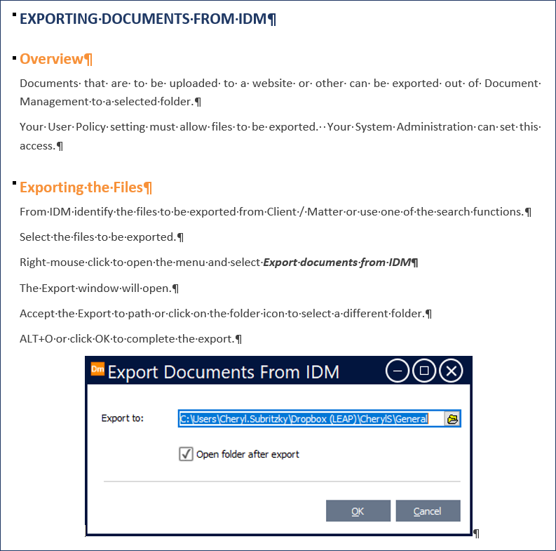 IDM - Export Documents