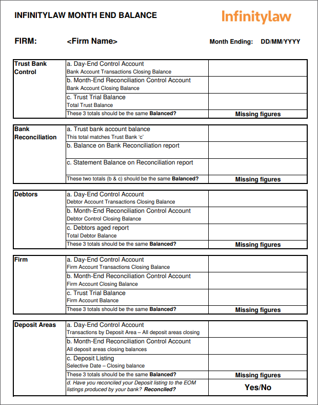 Balancing - NZ Month End Balancing Form - No Mortgages