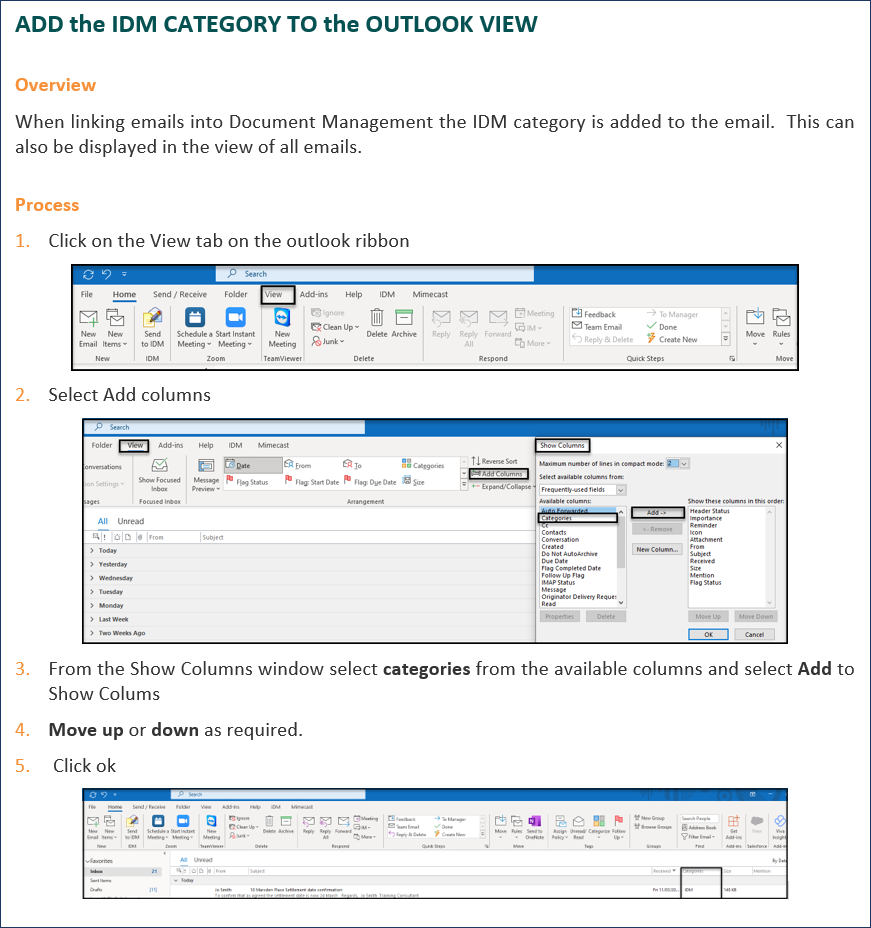 IDM - Add IDM Category to Outlook View